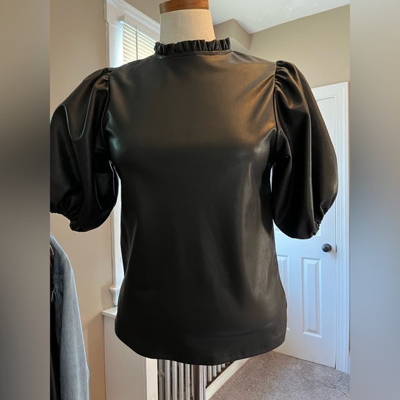 Tops | Vegan Leather Puff Sleeve Top | Poshmark